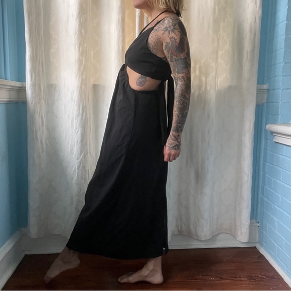 SHEIN | Dresses | Shein Black Maxi Hoochie Dress Strappy Cut Outs Size ...